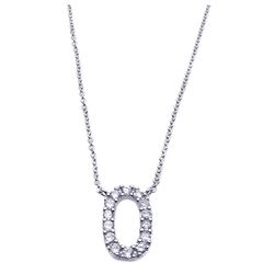 Sterling Silver Rhodium Plated Clear CZ Number 0 Pendant Necklace stp00828