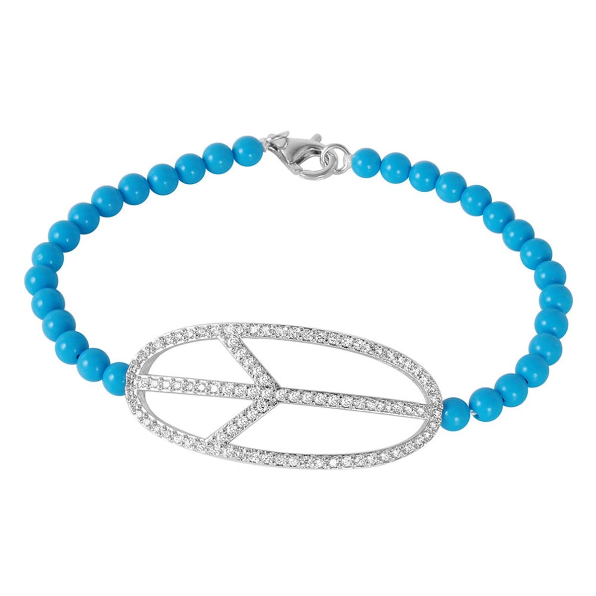 Sterling Silver Oval CZ Peace Sign Turquoise Beads BGB00164