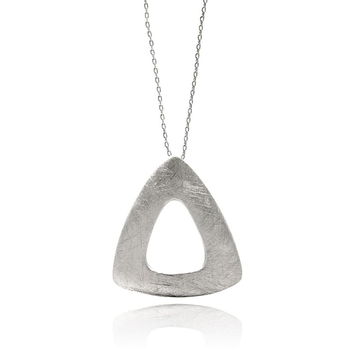 Rhodium Plated Brass Matte Finish Open Triangle Pendant Necklace bbp00081