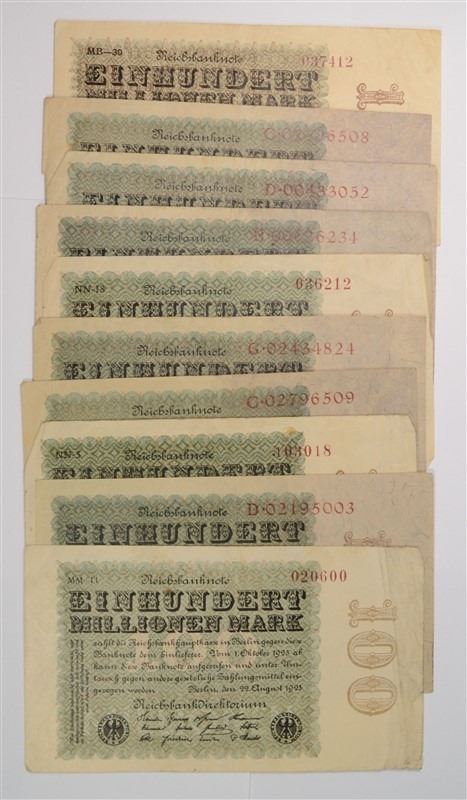 (10) 100 MILLION MARK GERMAN 1923 NOTES