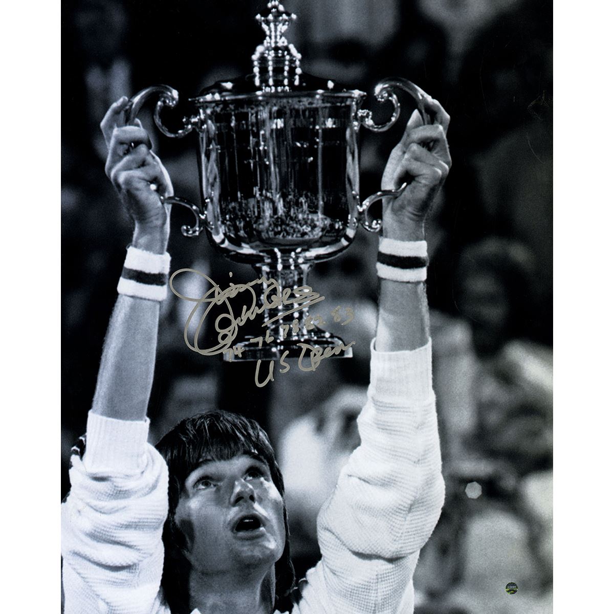 Jimmy Connors Signed Holding Trophy 16X20 Photo W/ "1974, 1976, 1978 ...