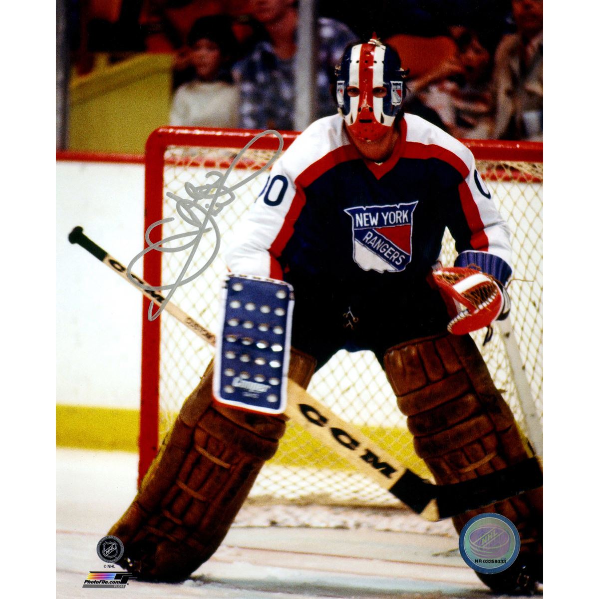 John Davidson Signed Blue Jersey In Net New York Rangers 8X10 Photo
