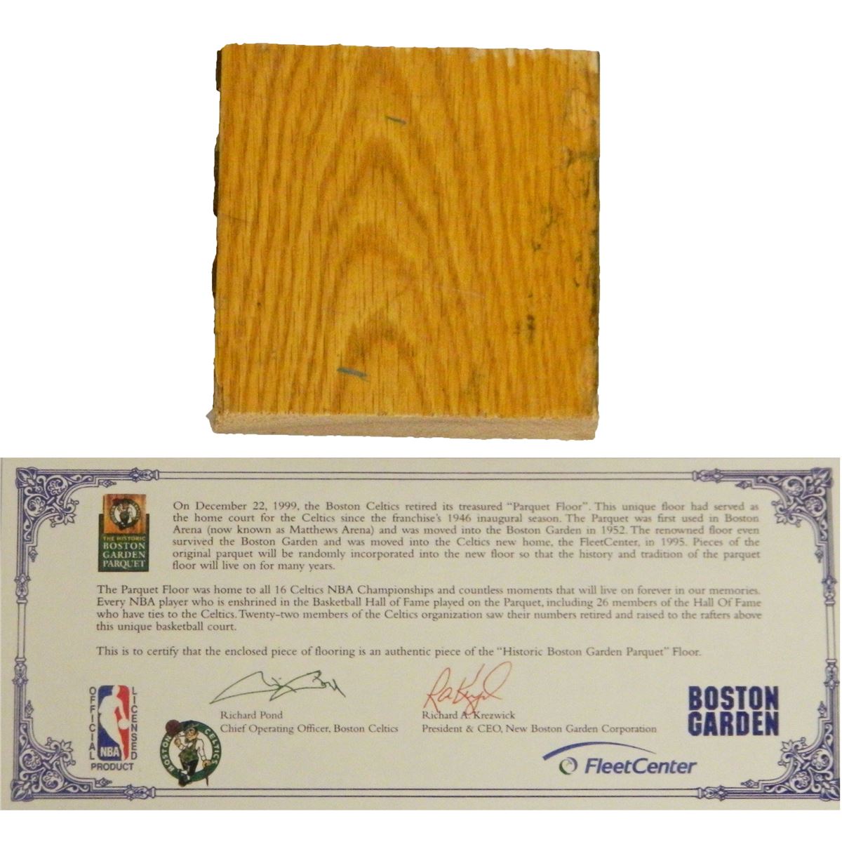 Boston Garden Actual Used 4X4 Parquet Floor Piece