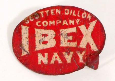 VINTAGE IBEX NAVY METAL TOBACCO TAG