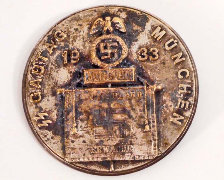 NAZI GERMAN WAFFEN SS GAUTAG MUNCHEN DEUTSCHLAND ERWACH TINNIE BADGE