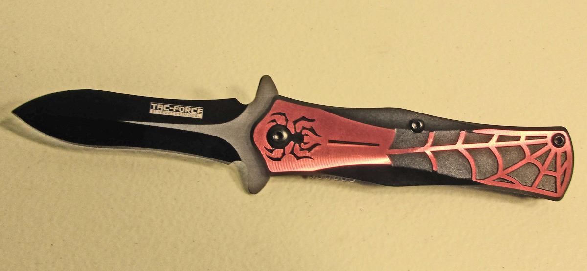 RED AND BLACK SPIDER TAC FORCE SPRING ASSISTED FOLDING KNIFE