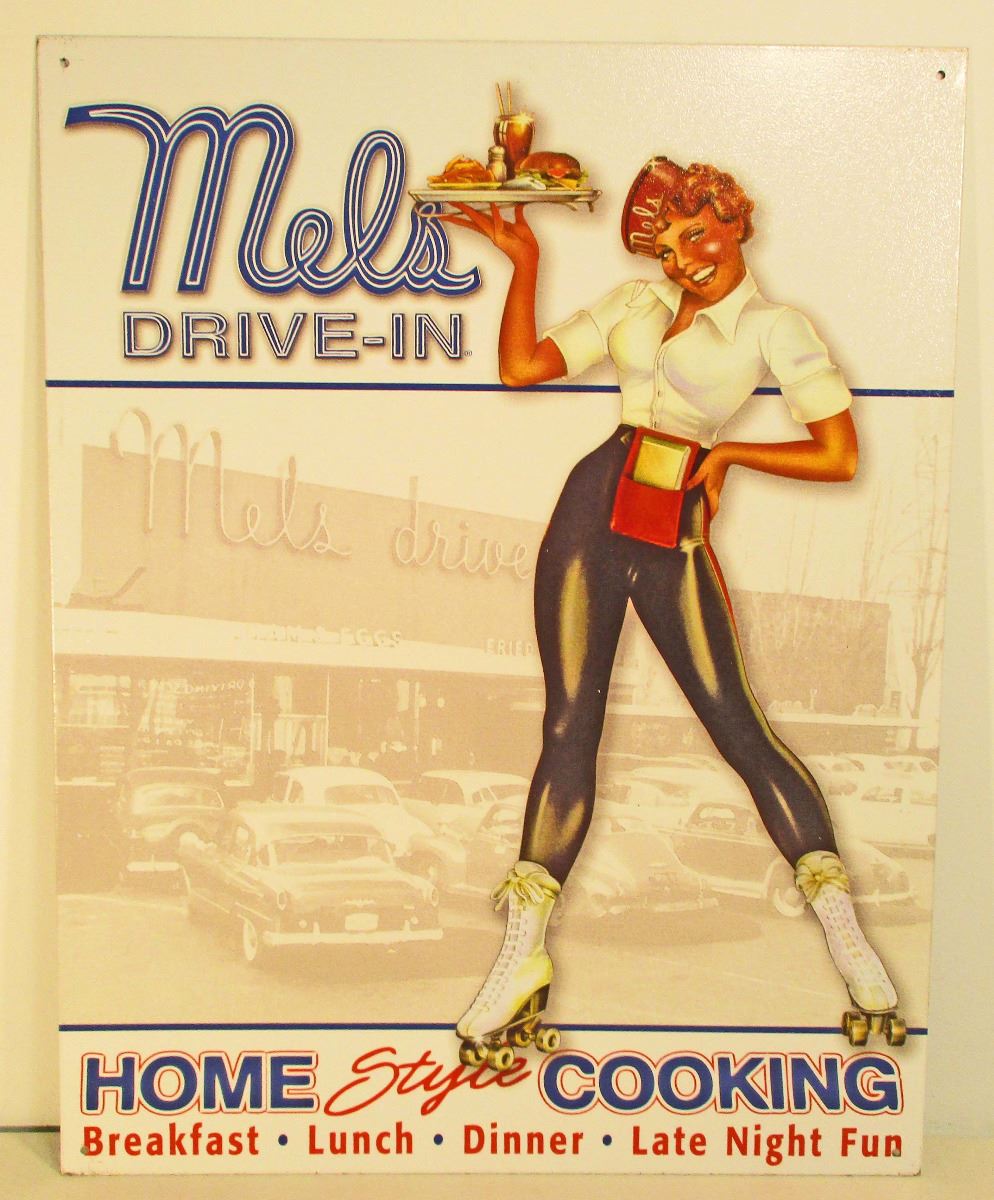 MELS DRIVE IN PIN UP GIRL ADVERTISING METAL SIGN