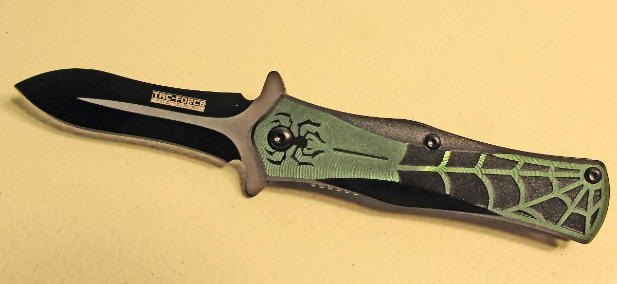GREEN AND BLACK SPIDER TAC FORCE SPRING ASSISTED FOLDING KNIFE