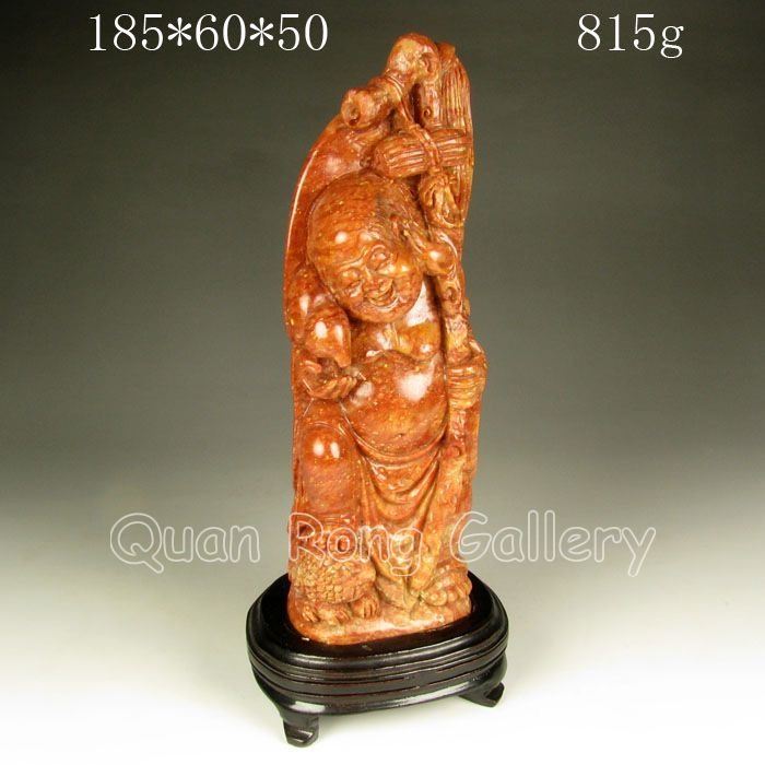 Chinese Shoushan Stone Statue - Taoism Fortune Deity Liuhai & 3 Legs Toad