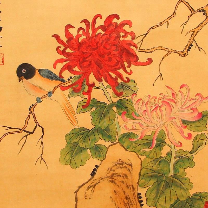 Chinese Watercolour Xuan Paper Flowers & Bird Painting Cui Bai 1004-1088