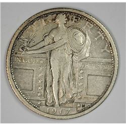 1917 TYPE-1 STANDING LIBERTY QUARTER, XF NICE