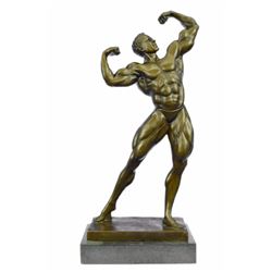Bodybuilder Muscular bronze Figurine on marble base