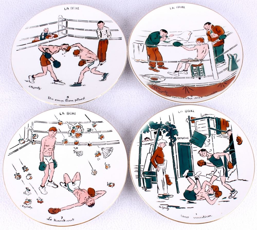 Lot of (4) Decorative "La Boxe" French Porcelain Boxing Plates by ...