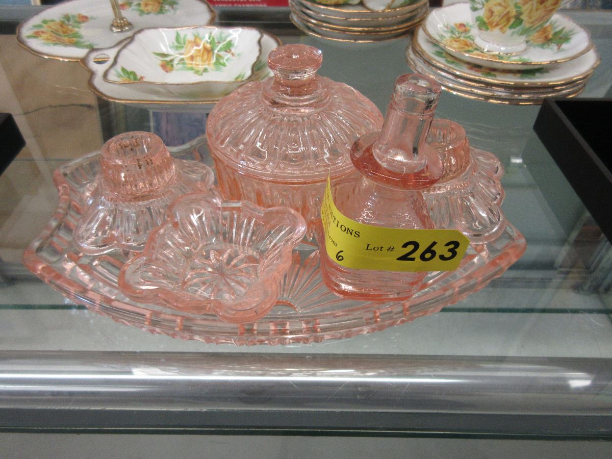 6 Piece depression glass dresser set