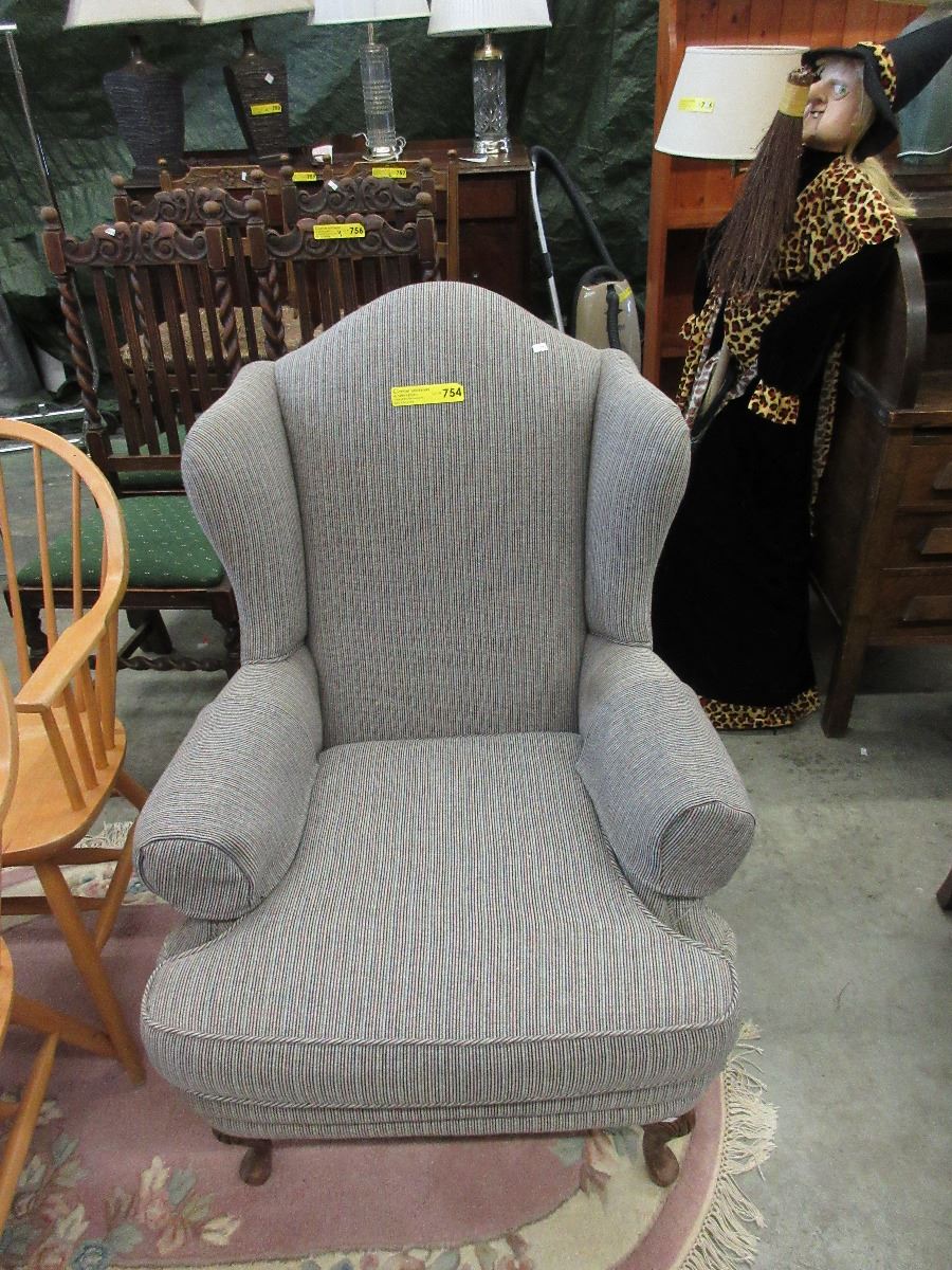 Upholstered wing back chair - used