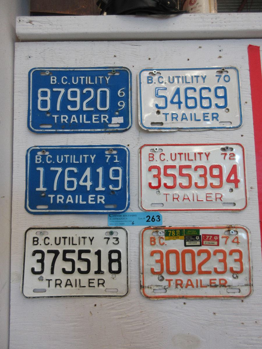 6 Vintage BC trailer licence plates