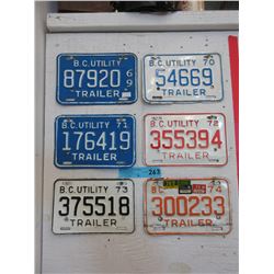 6 Vintage BC trailer licence plates