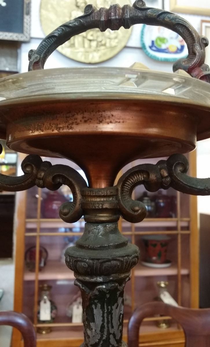 Rare Bronze & Copper Cigar Stand w. Handle 30" Tall