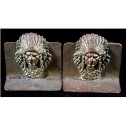 Vintage Cast Brass Indian Head Bookends