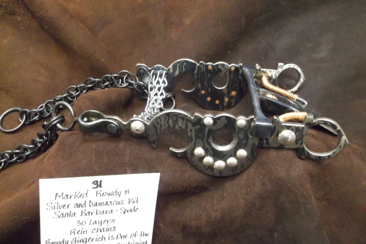 Marked Rowdy 8 Silver and Damascus Bit- Santa Barbara- Spade- 30 Layers ...