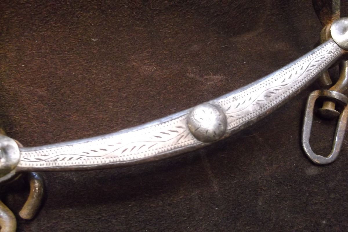 Unmarked Figueroa Silver Inlaid Bit- California Cheek- Spade