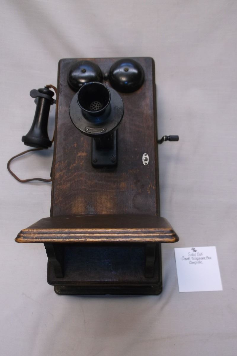 Solid Oak Crank Telephone Box- Complete