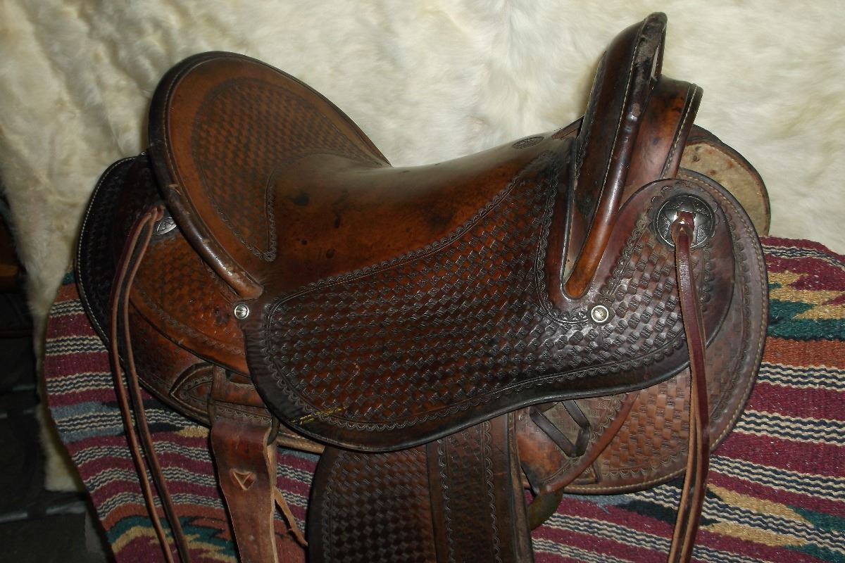 Bona Allen Saddle- 15" Seat- Basket Stamped- Nickel Conchos