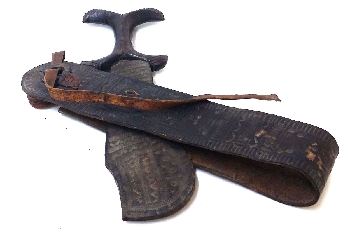 Antique African Tribal Dagger Knife Made of Leather w. Belt & Sheath 13 ...