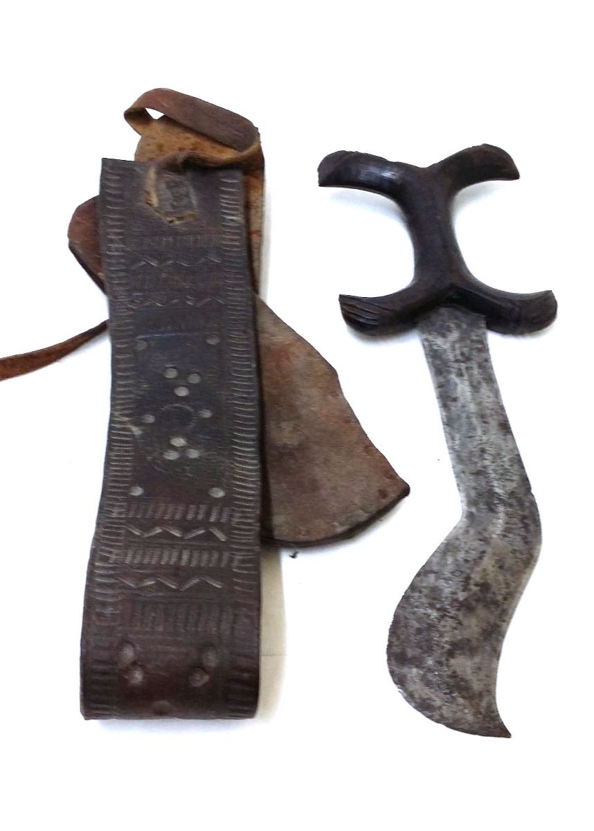 Antique African Tribal Dagger Knife Made of Leather w. Belt & Sheath 13 ...