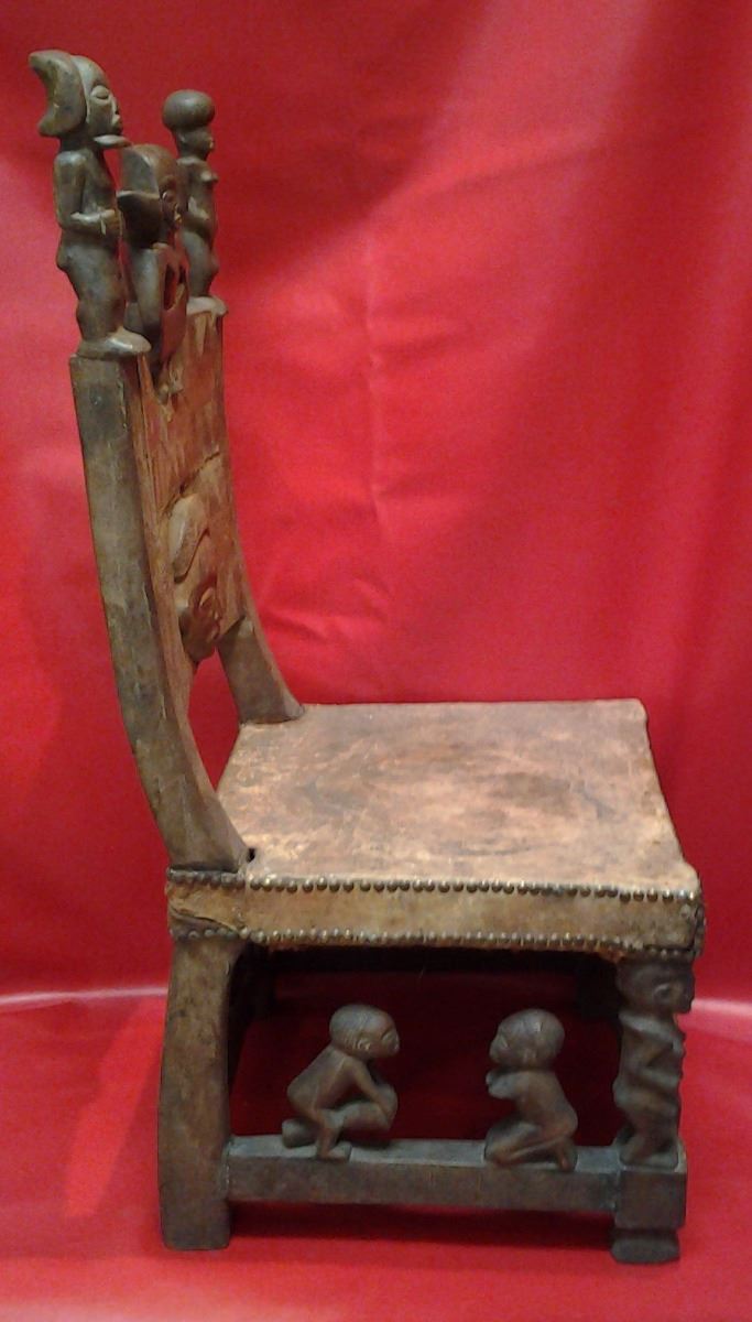 African Chokwe Tribe Queen Throne Chair 33x16x14", 14-lbs (Part of a ...