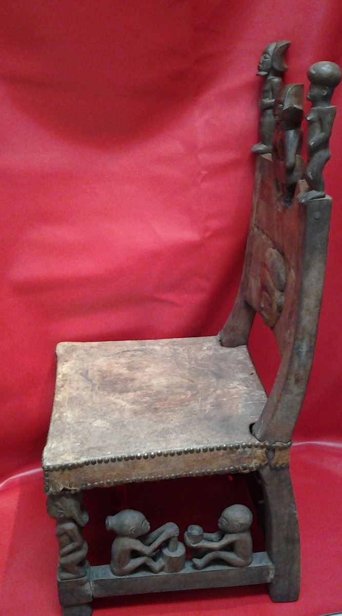 African Chokwe Tribe Queen Throne Chair 33x16x14", 14-lbs (Part of a ...
