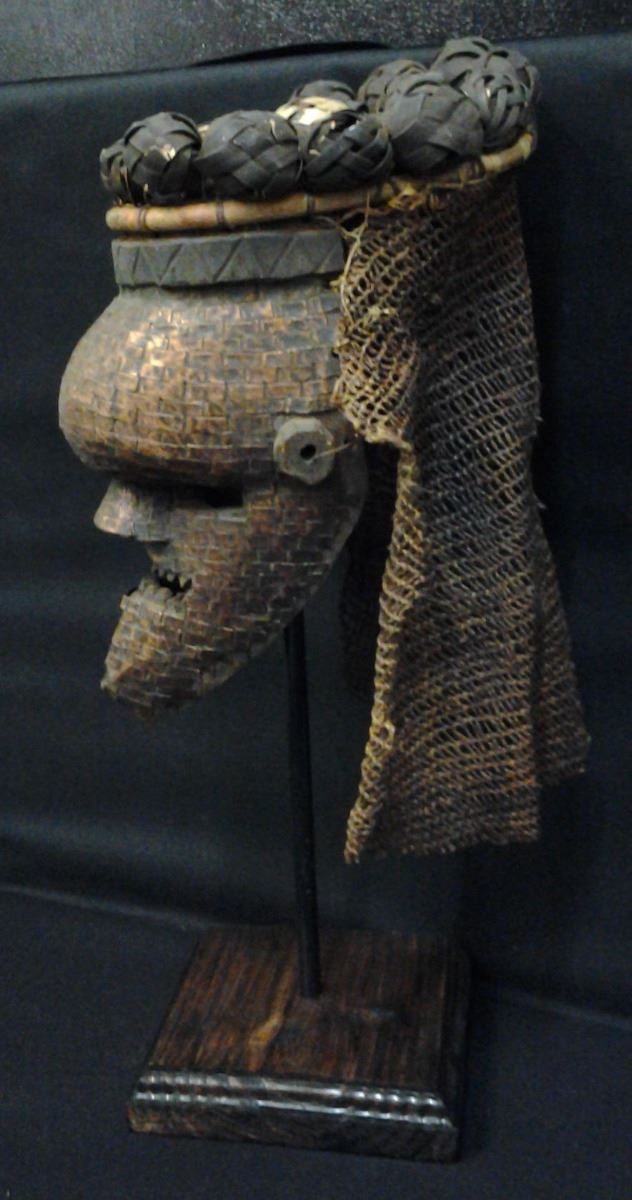 African Copper Mask: Salampasu Tribe Congo Region 13", 3-lbs