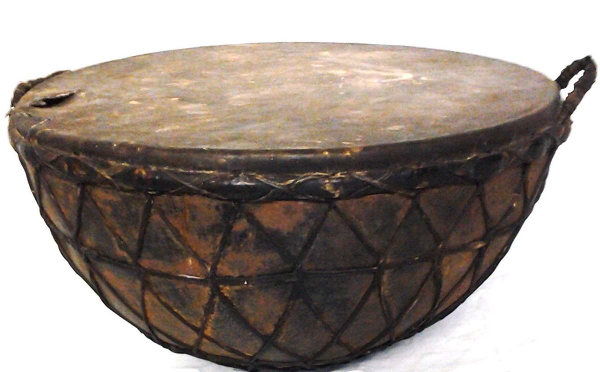 Ancient c1900 Giant African Tribal Drum 20x13"