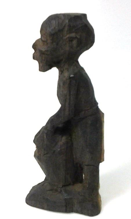 Antique African Tribal Miniature Statue Playing Drum: Congo 11"