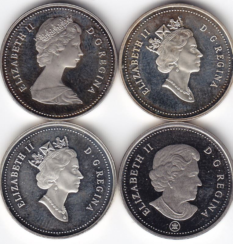 4 Canadian Silver Proof 5-Cent Coins - 1982 - 2012