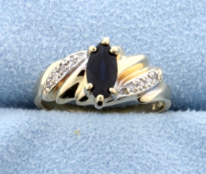 Sapphire Marquise & Diamond Ring