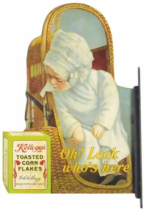 Rare Kellogg's Corn Flakes Die Cut Tin Flange Sign