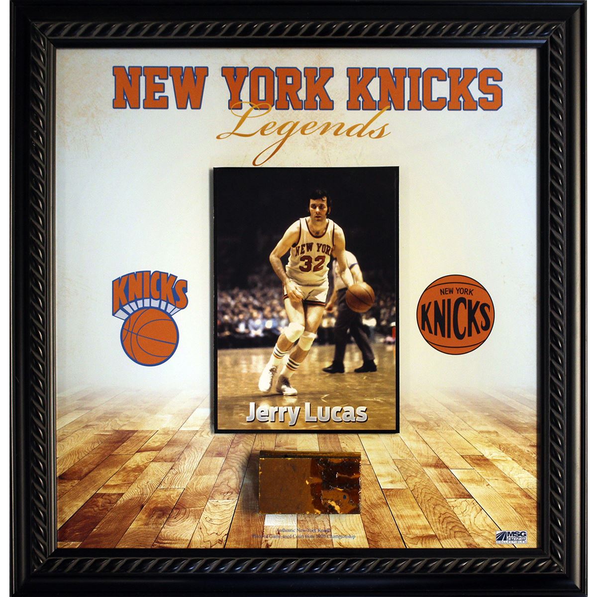 Jerry Lucas New York Knicks Legends 14X14 Framed Collage W/ Court Piece