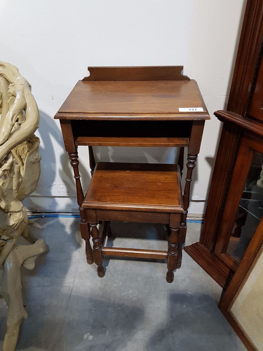 Walnut Telephone Table and Stool
