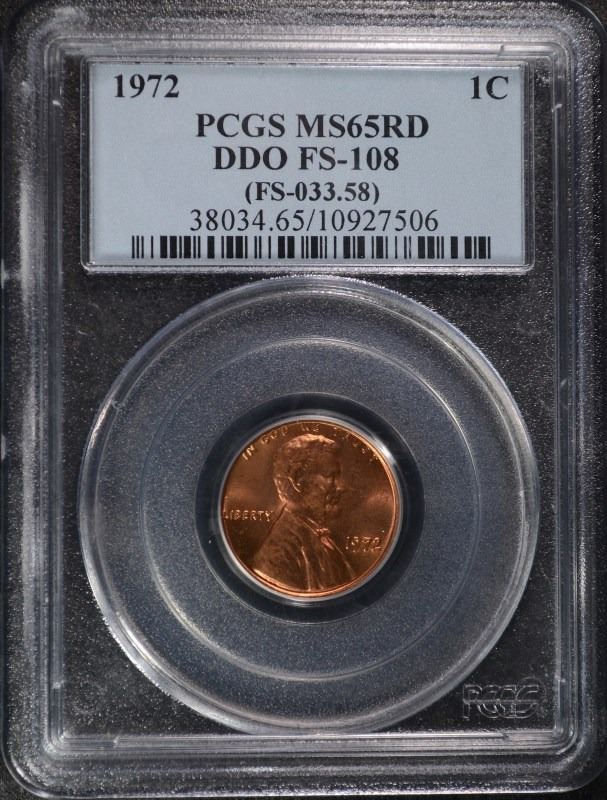 1972 LINCOLN ONE CENT DDO FS-108 PCGS MS65RD
