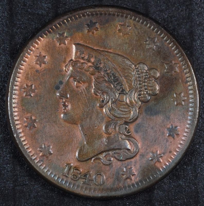 1840 LARGE CENT AU WITH RED, LARGE DATE