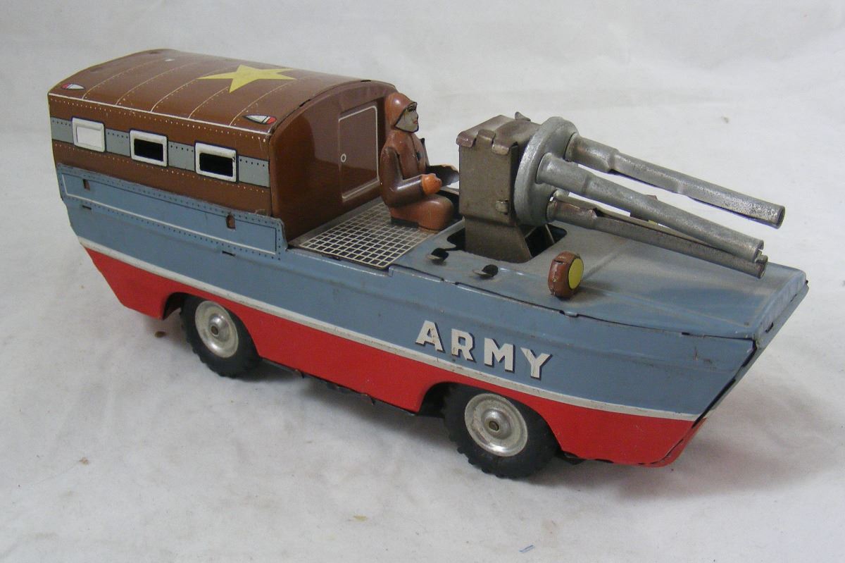 Complete Tin Toy US Army Gunner Toy with Machine Gun and Gunner 1950's ...