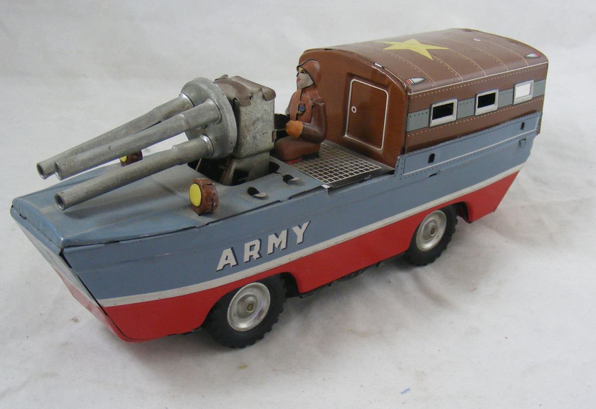 Complete Tin Toy US Army Gunner Toy with Machine Gun and Gunner 1950's ...