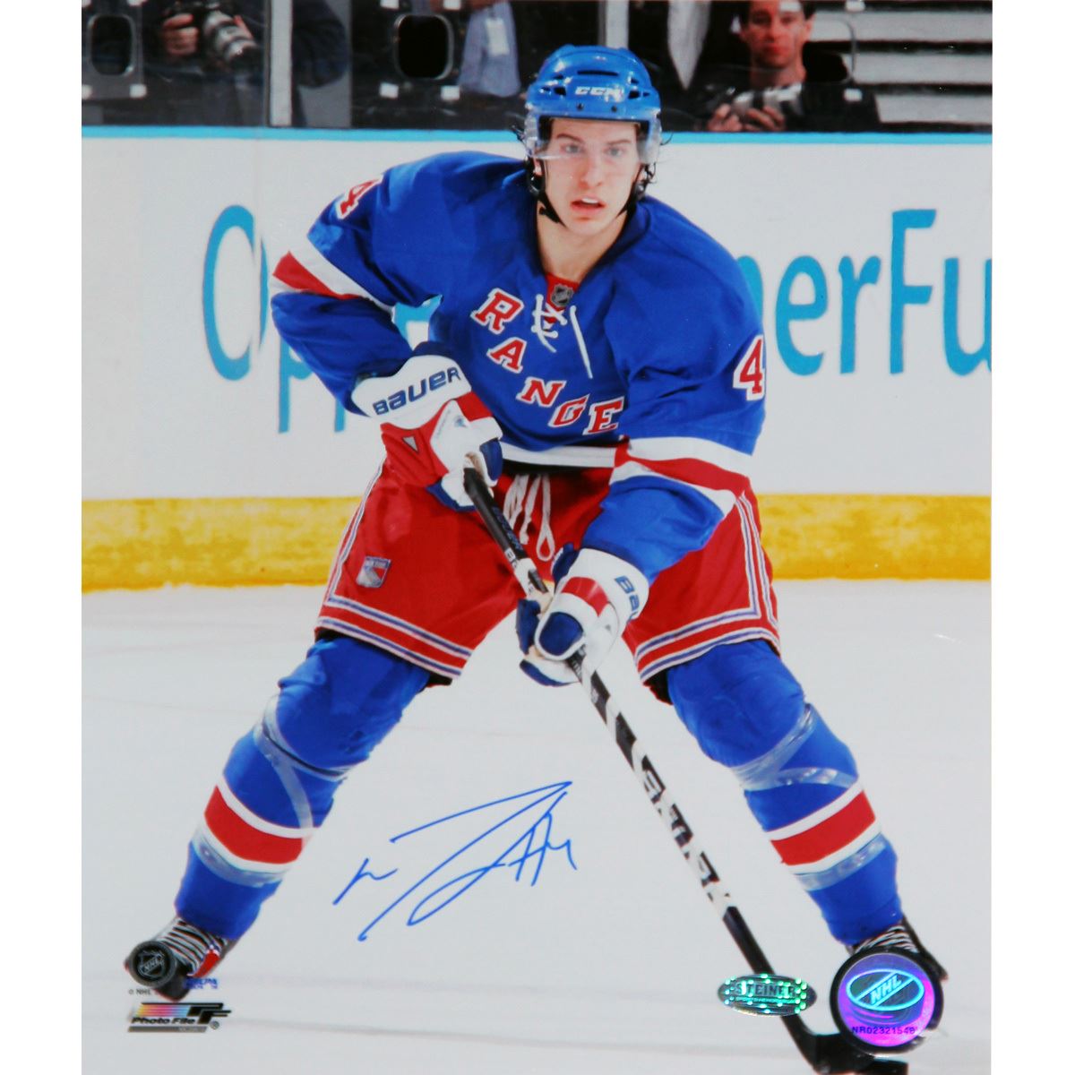 Michael Del Zotto Rangers Blue Jersey Vertical 8X10 Photo
