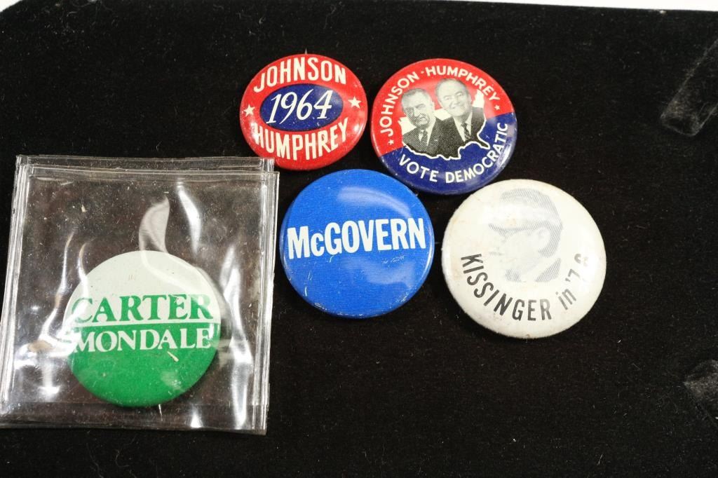 5 ASSORTED VINTAGE POLITICAL BUTTONS