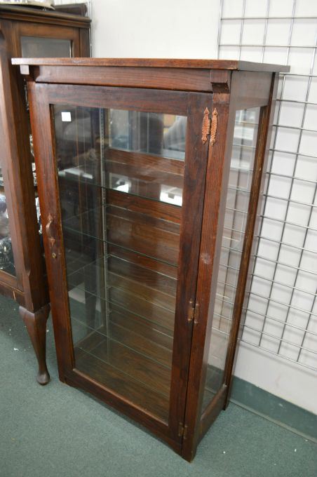Antique mission style single door display cabinet with glass shelves ...