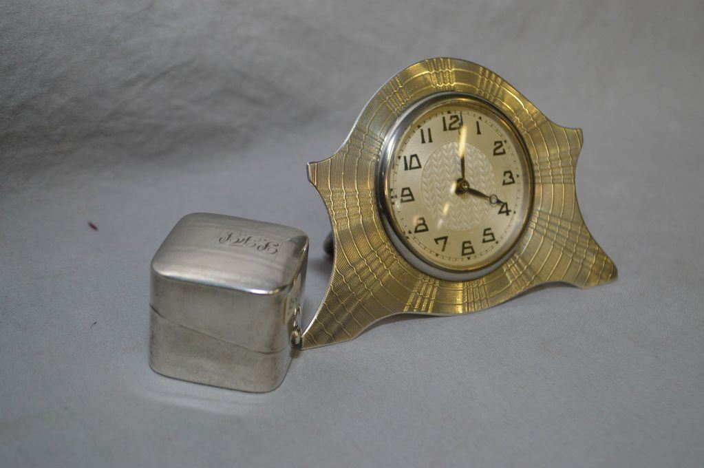 British sterling silver Art deco bedside clock made by John Henry Wynn ...