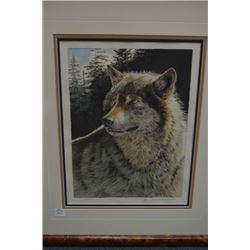 Framed limited edition print "At the Edge-Timberwolf" pencil signed by ...