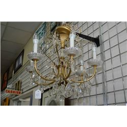 Vintage six branch chandelier with hanging glass lustres