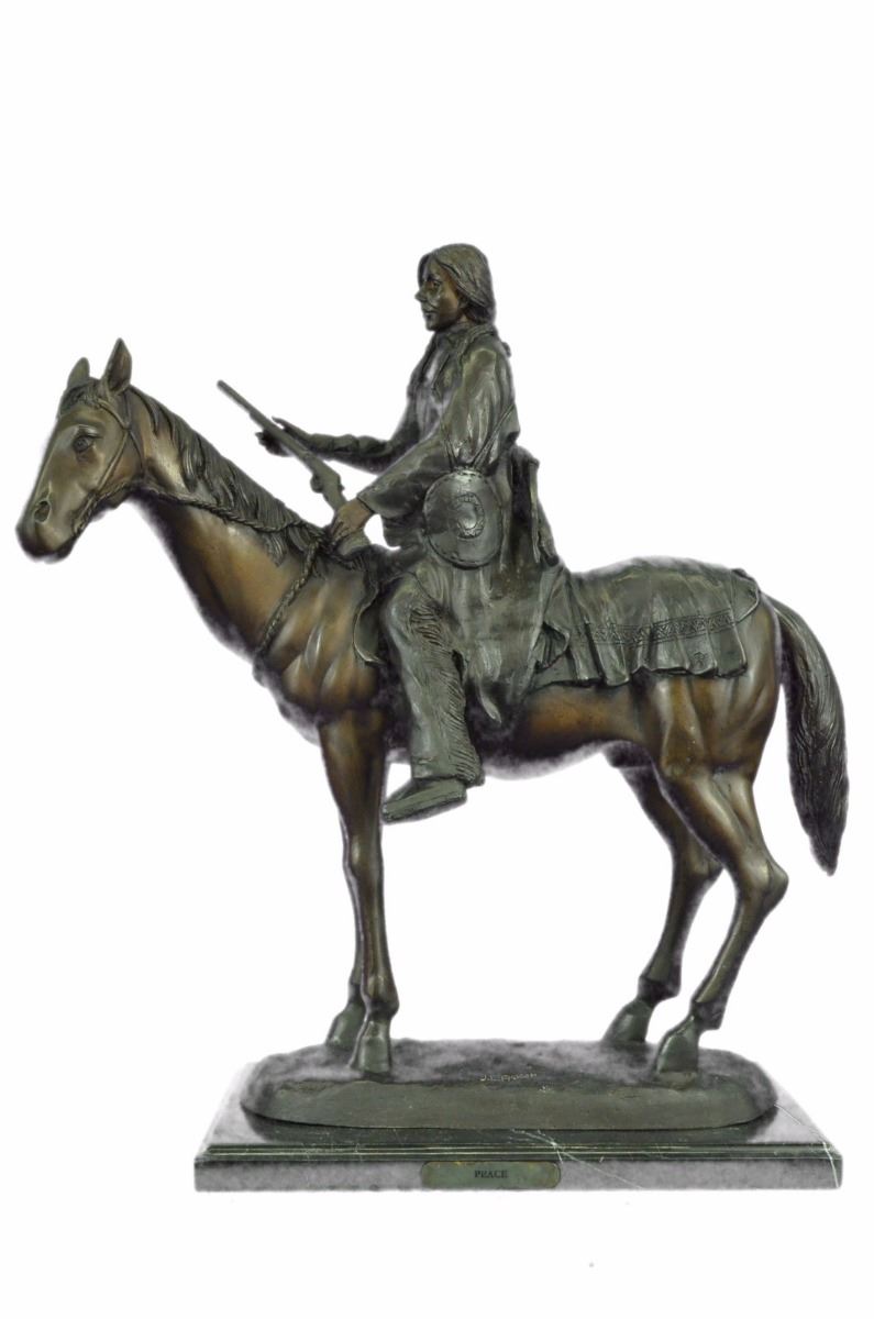 Native American Indian Man W/ Horse Bronze Sculpture Statue Figure Art